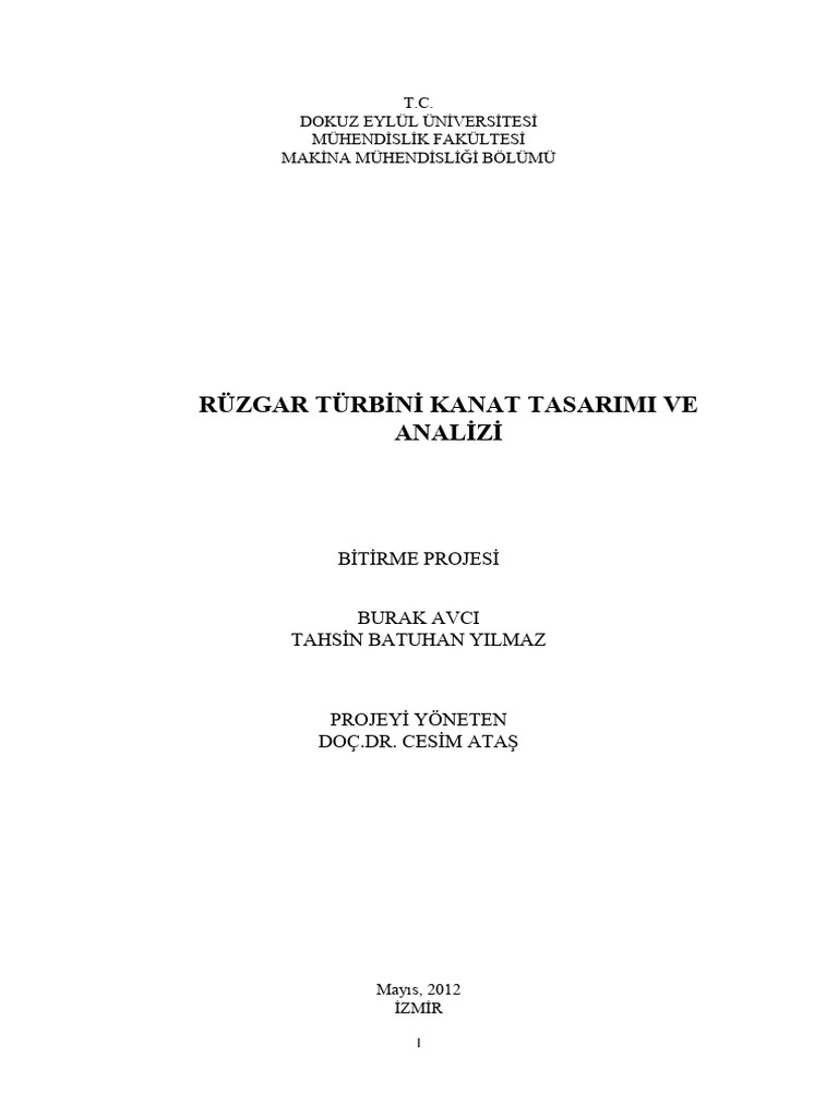 Ruzgar Turbini Kanat Tasarimi Ve Analizi | PDF