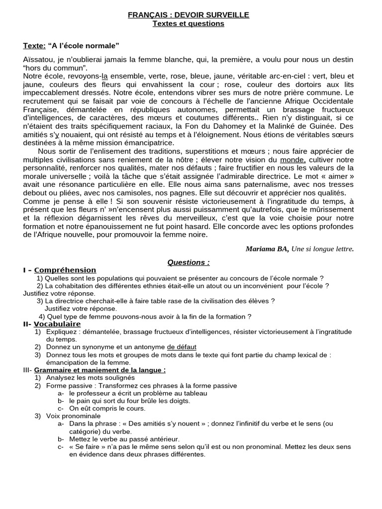 Tsq 3e a l'Ecole Normale Mar Ba | PDF