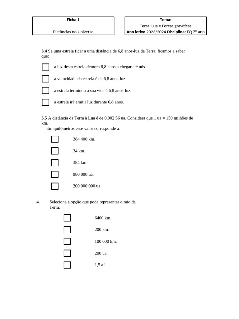 Ficha 1 FQ 7º Distancias p2 | PDF