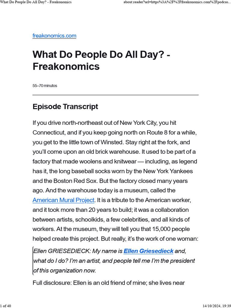 What Do People Do All Day? - Freakonomics: Episode Transcript | PDF