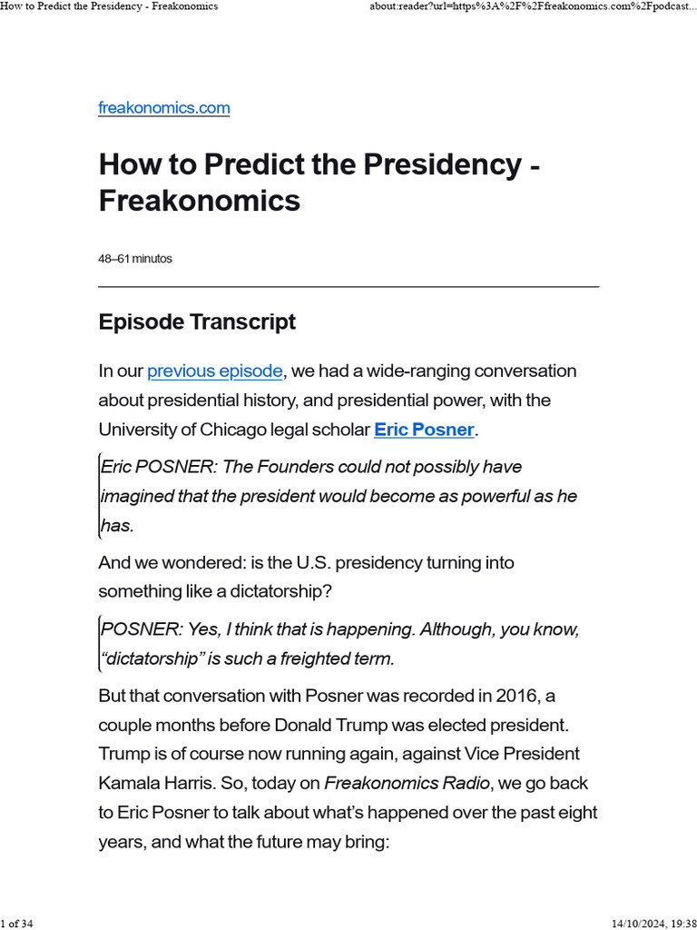 How To Predict The Presidency - Freakonomics: Episode Transcript | PDF