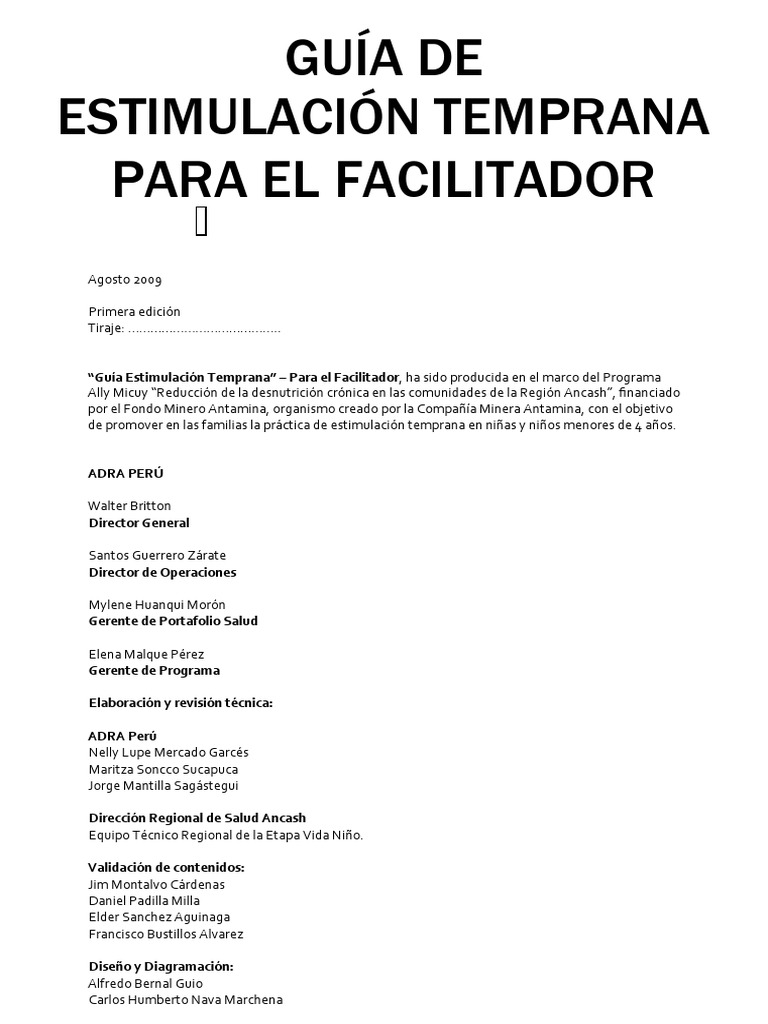 Guía de Estimulación Temprana para El Facilitador | PDF