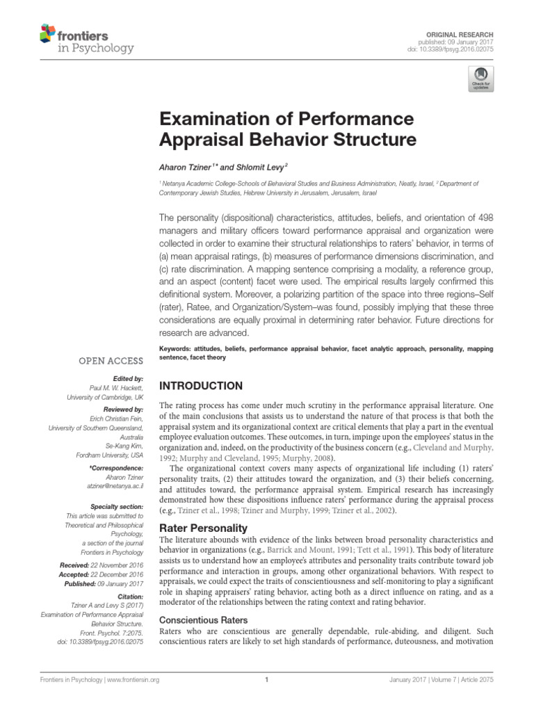 Examination of Performance Appraisal Behavior Stru | PDF