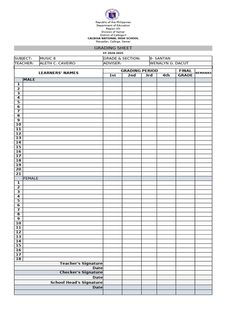 Template Grade Sheet | PDF