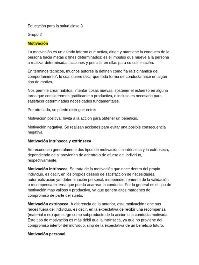 Educación para La Salud Clase 3 | PDF