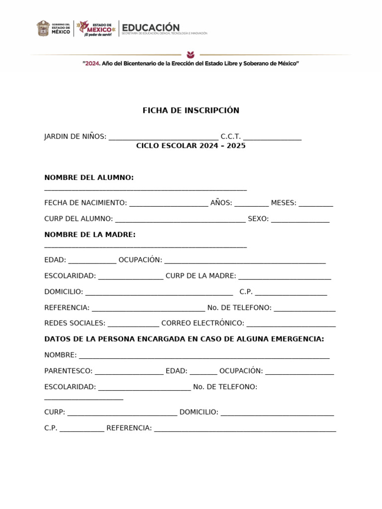 Ficha de Inscripción Preescolar | PDF