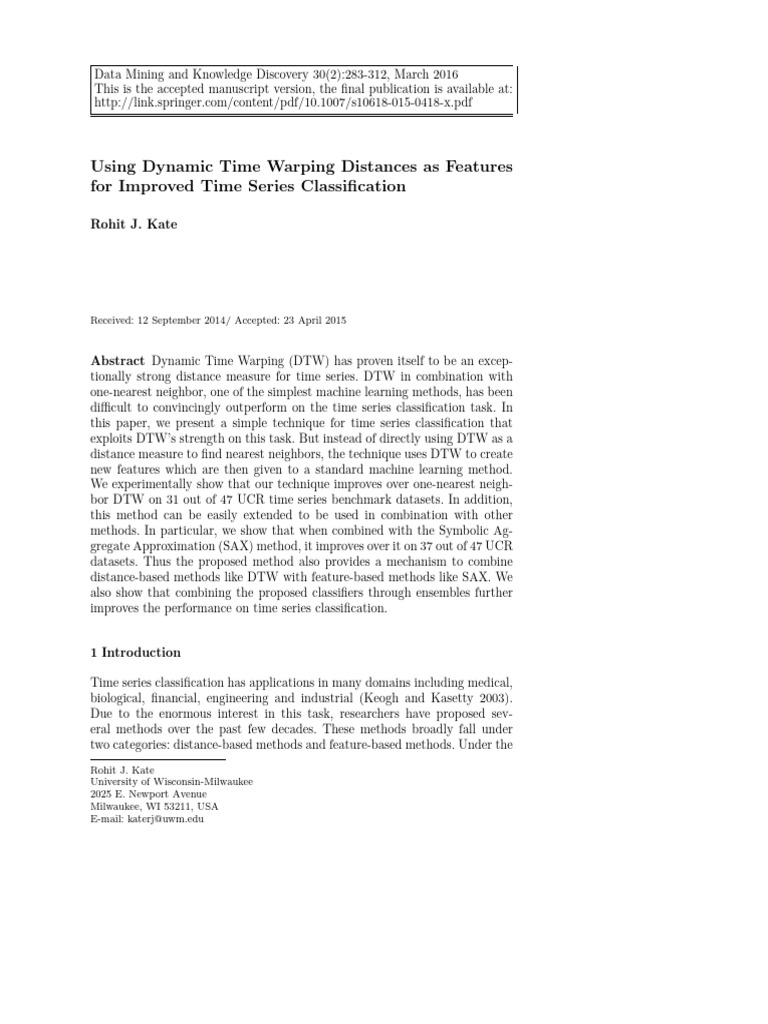 Dtw Time Series Classification Pdf