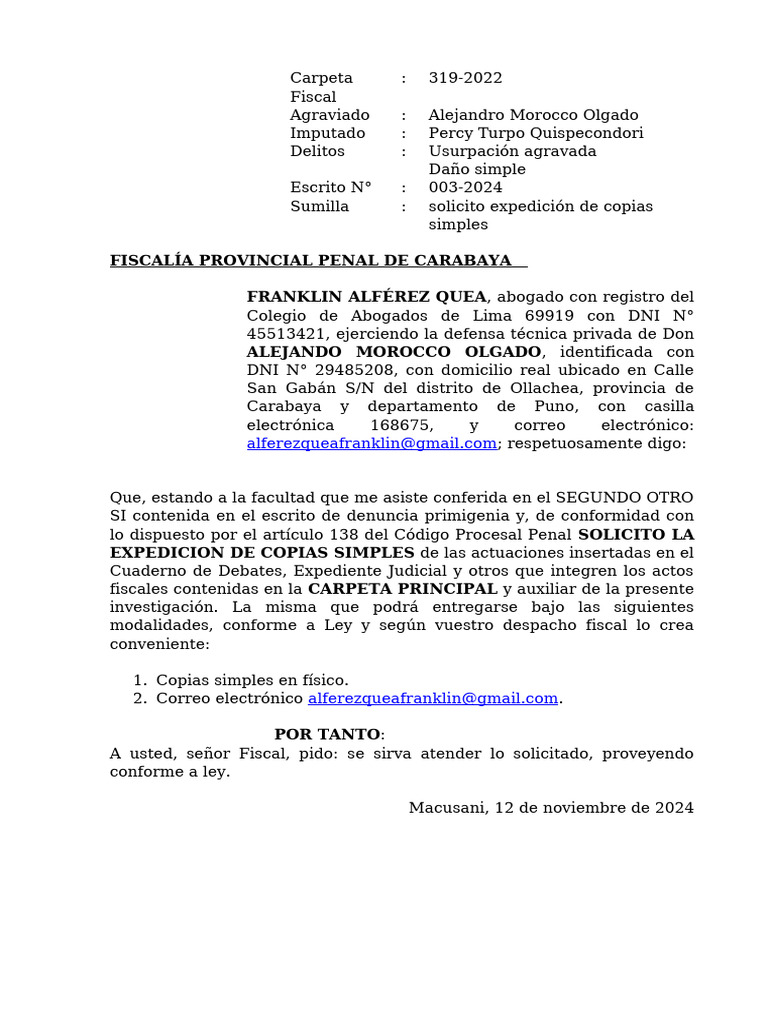 Expedicion de Copias Simples Carpeta Fiscal | PDF