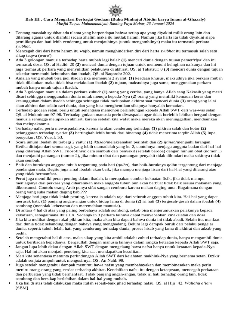 Ringkasan Minhajul Abidin 06 Bab 3 c | PDF