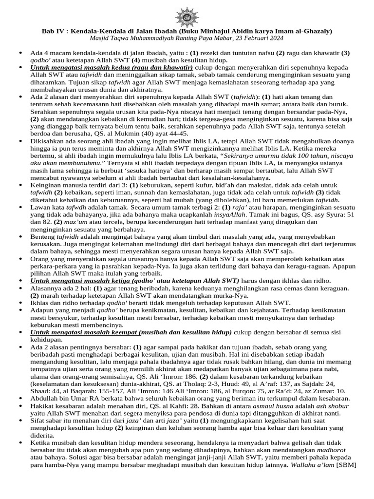 Ringkasan Minhajul Abidin 08 Bab 4 B | PDF