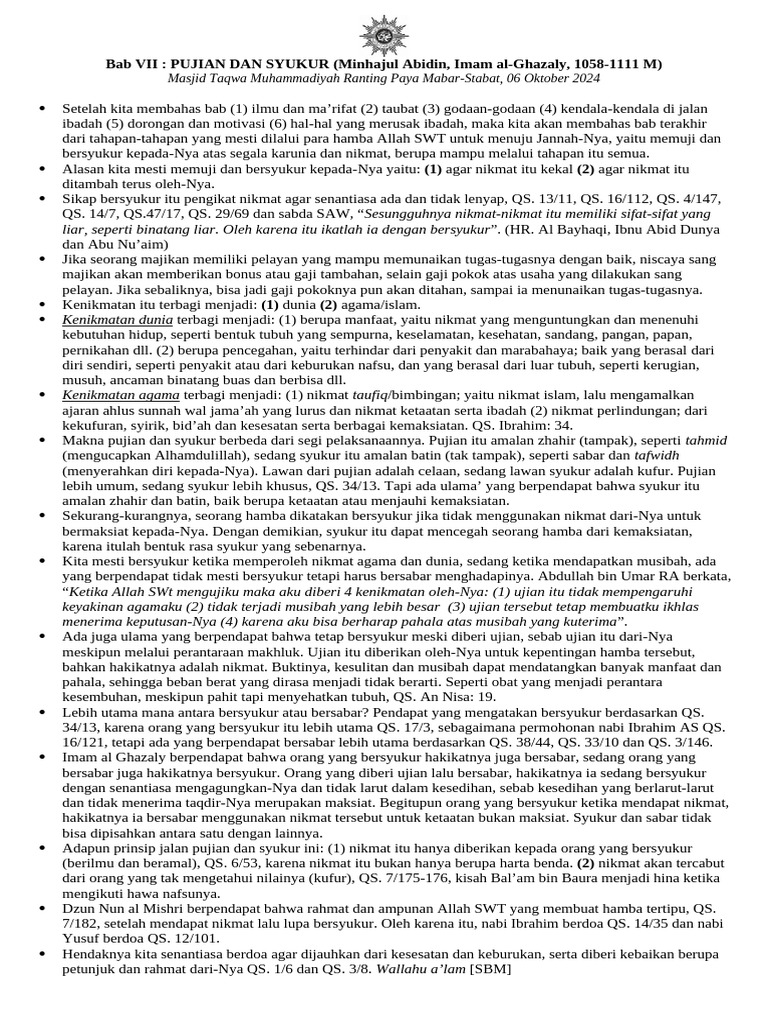 Ringkasan Minhajul Abidin 14 Bab 7 A | PDF