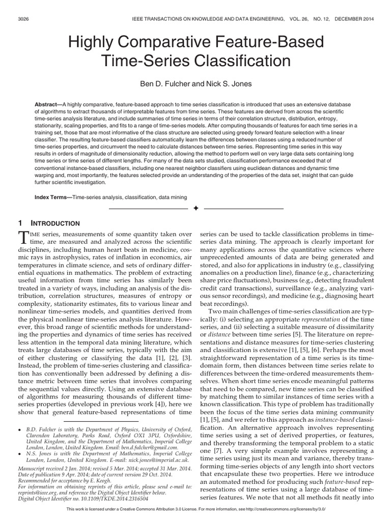 Highly Comparative Feature-Based Time Series Classification | PDF