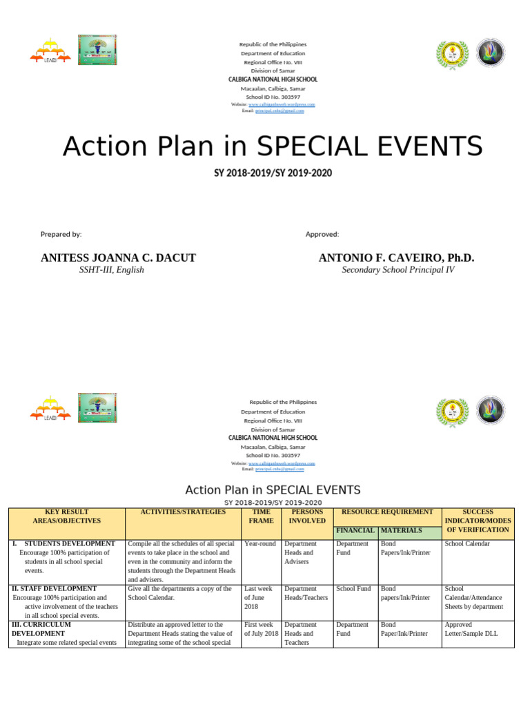 Action Plan-Special Events | PDF | Printer (Computing)