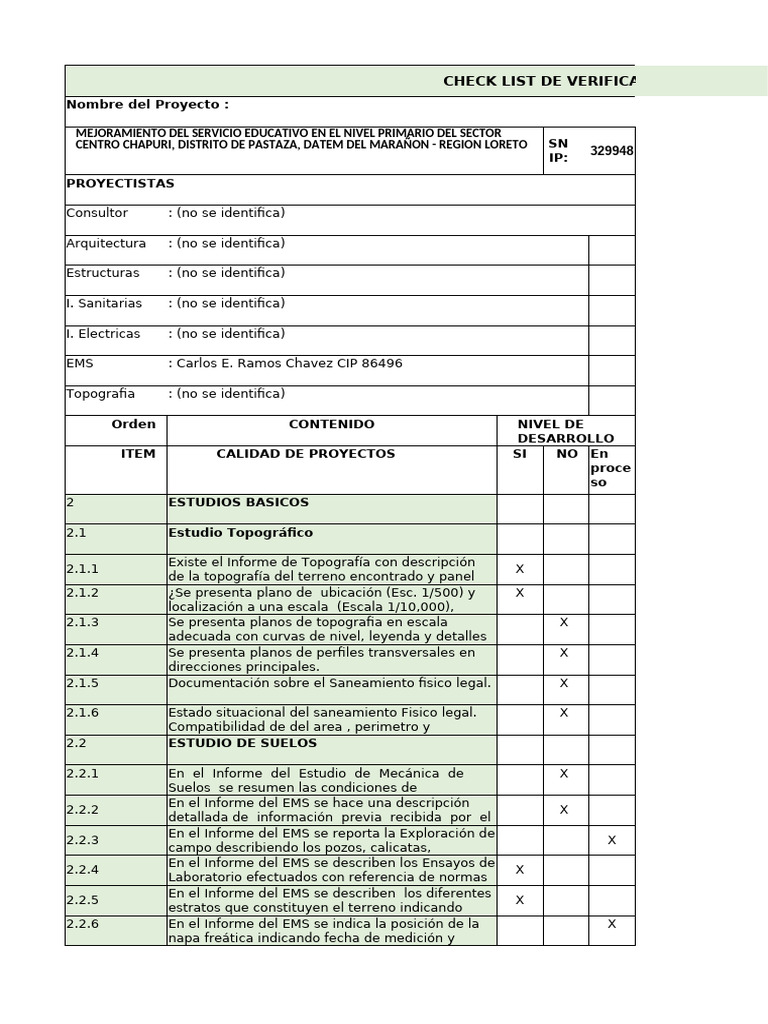 Checklist de Verificación de Expediente Tecnico | PDF