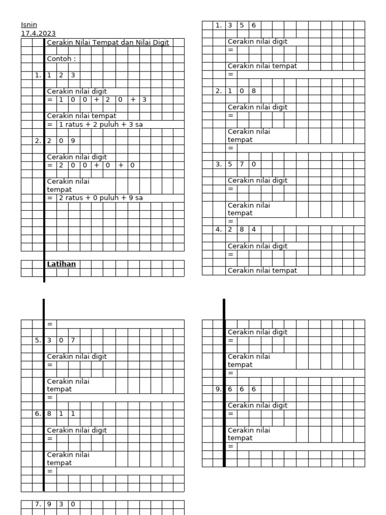 Cerakin Nilai Tempat Nilai Digit | PDF