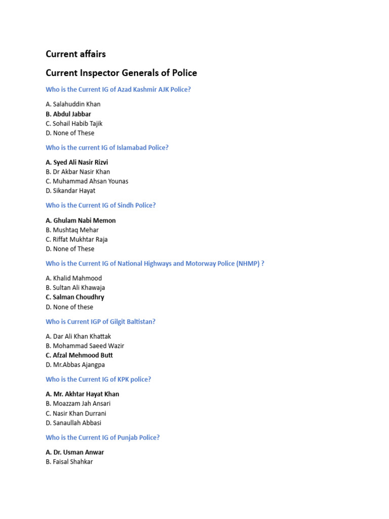 Current Inspector Generals of Police | PDF
