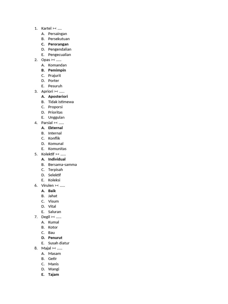 Latihan Soal verbal Antonim kanda rendi | PDF