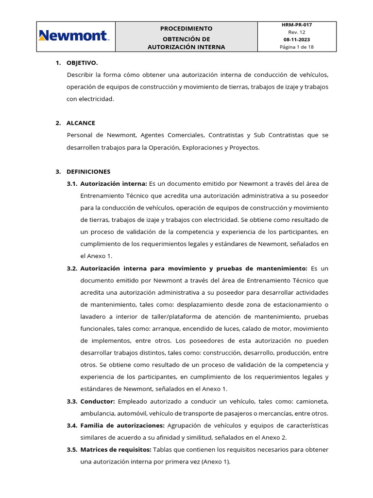 HRM PR 017 - Procedimiento de Autorizaciones Internas V12 | PDF