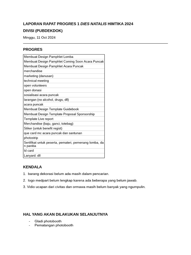 Laporan Progres Divisi PDD-2 | PDF