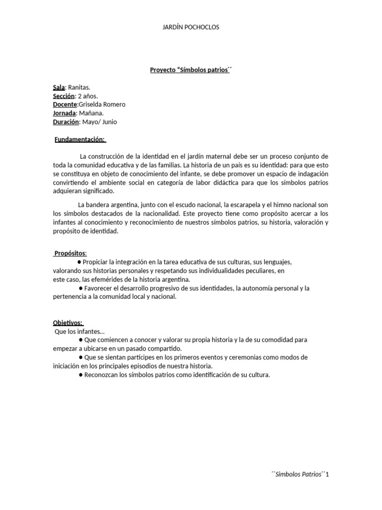 Proyecto Símbolos Patrios en Pochoclos | PDF