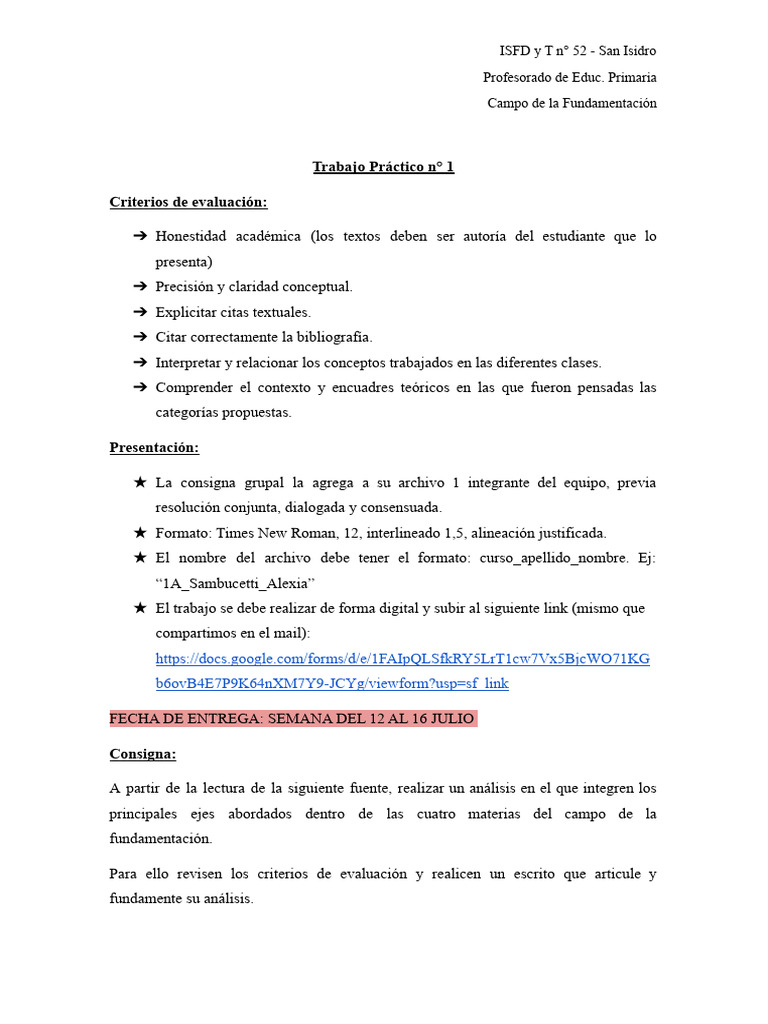 TP 1 - CONSIGNA Y CRITERIOS - Docx 1 | PDF