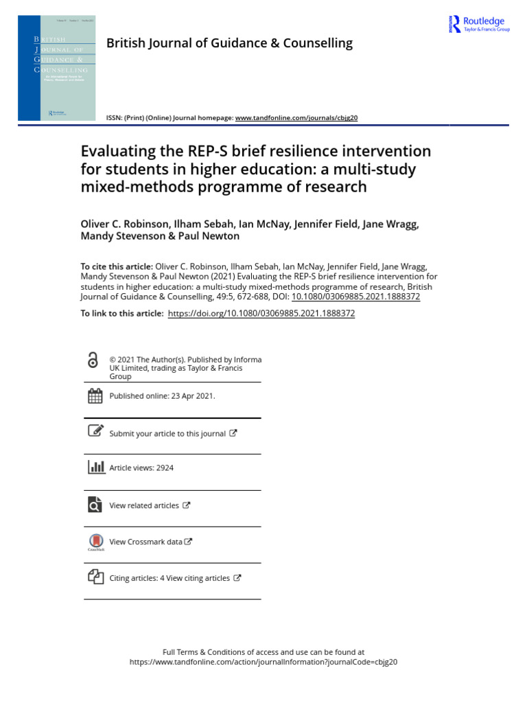 Evaluating The REP-S Brief Resilience Intervention For Students in Higher Education A Multi ...