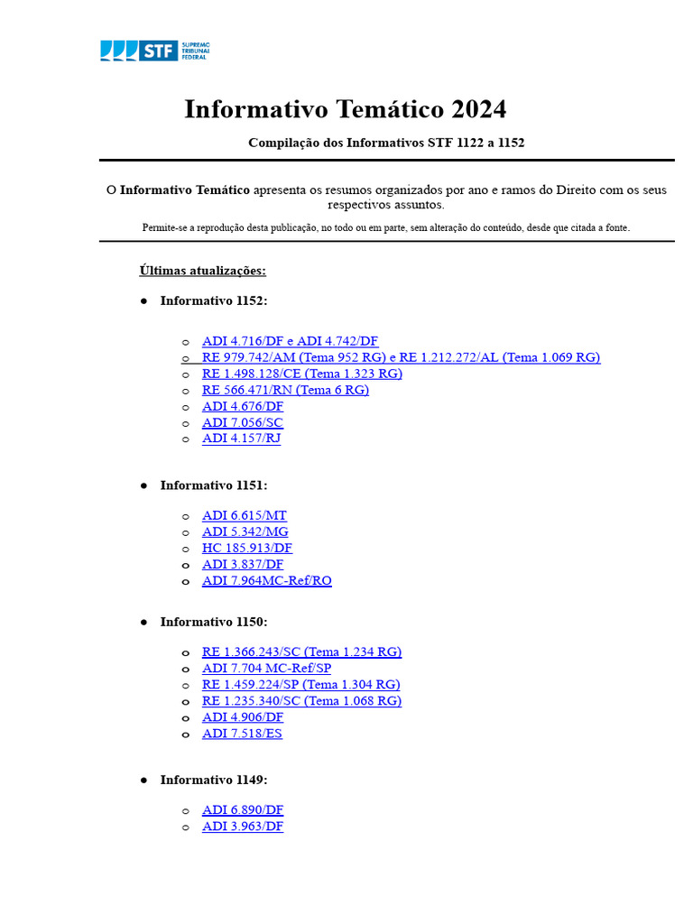 Informativo Tematico 2024 Atualizado 1152 | PDF