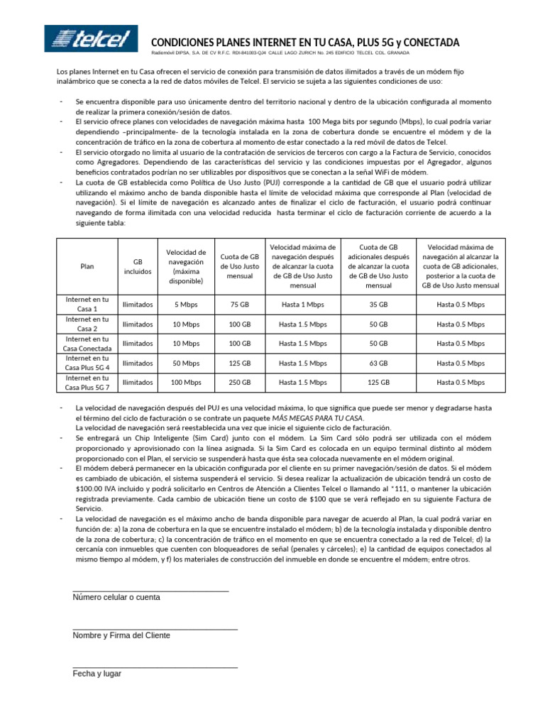 Anexo 2 Condiciones Internet en tu Casa e Internet en tu Casa Plus 5G ...
