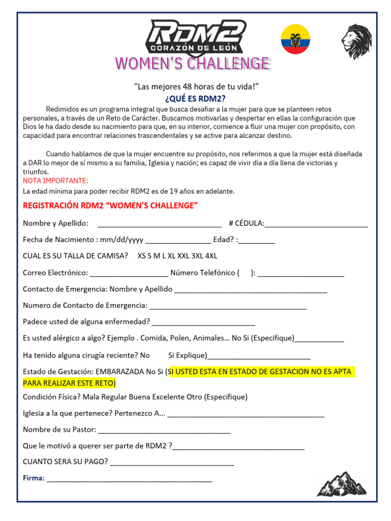 Registracion de RDM2 Women Challenge 2024 PDF | PDF