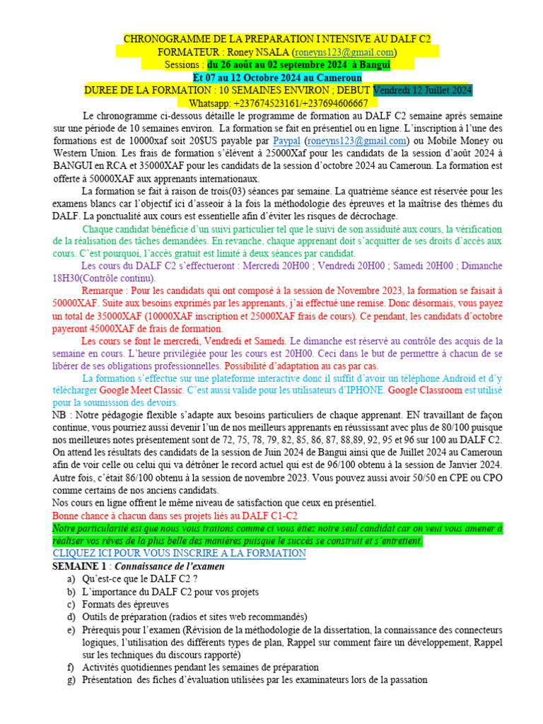 Syllabus Prepa DALF C2 AOUT ET OCTOBRE 2024 | PDF