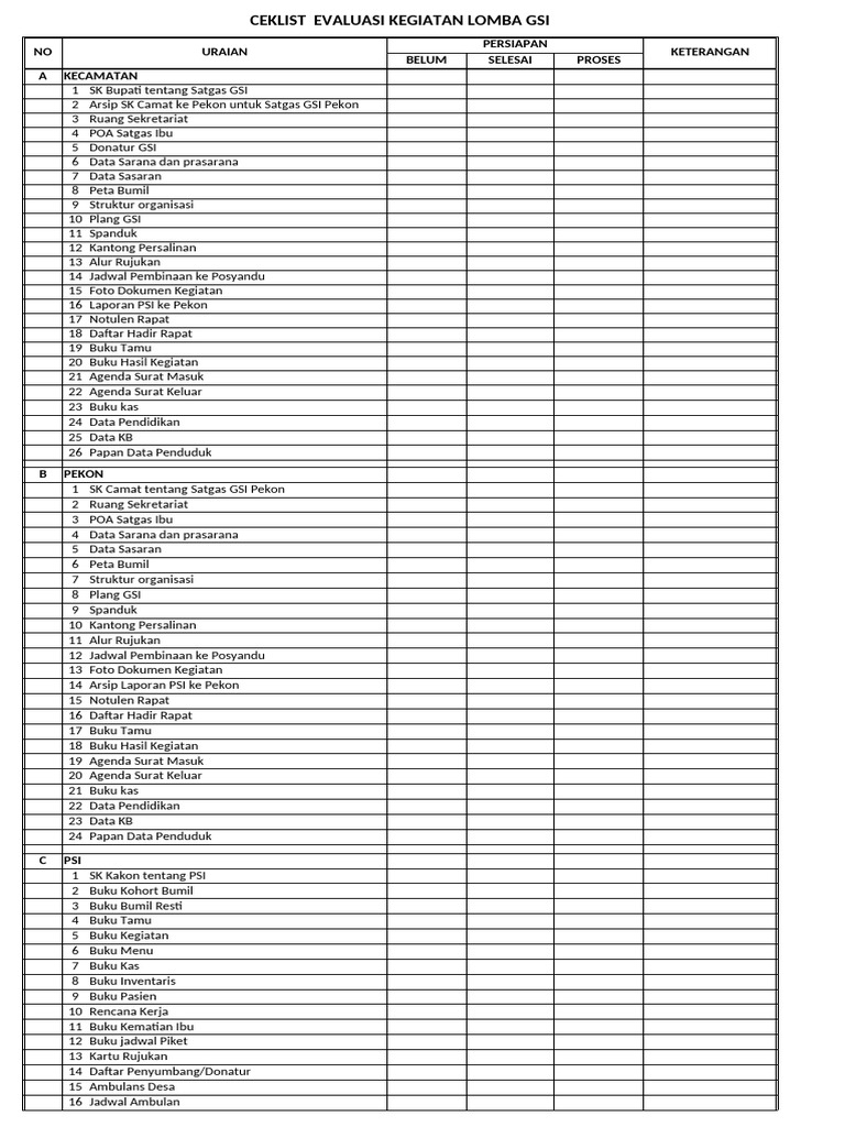 CEKLIST Lomba GSI | PDF