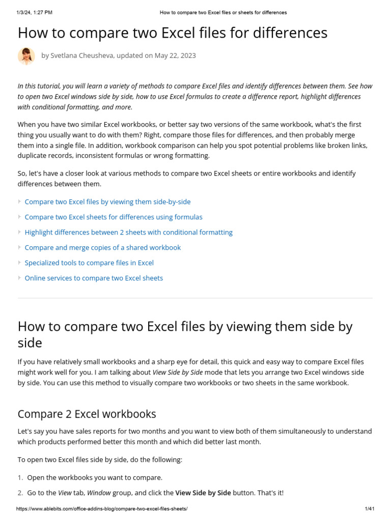 How To Compare Two Excel Files or Sheets For Differences | PDF ...