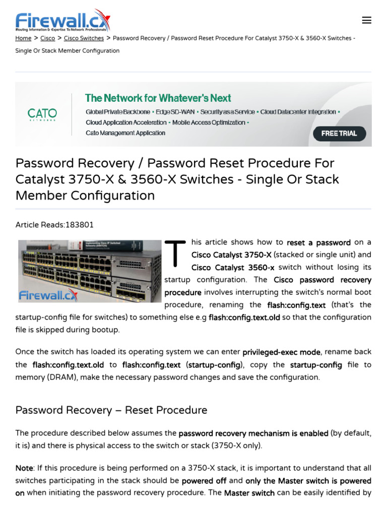 Password Recovery - Password Reset Procedure For Catalyst 3750-X & 3560-X Switches - Single or ...