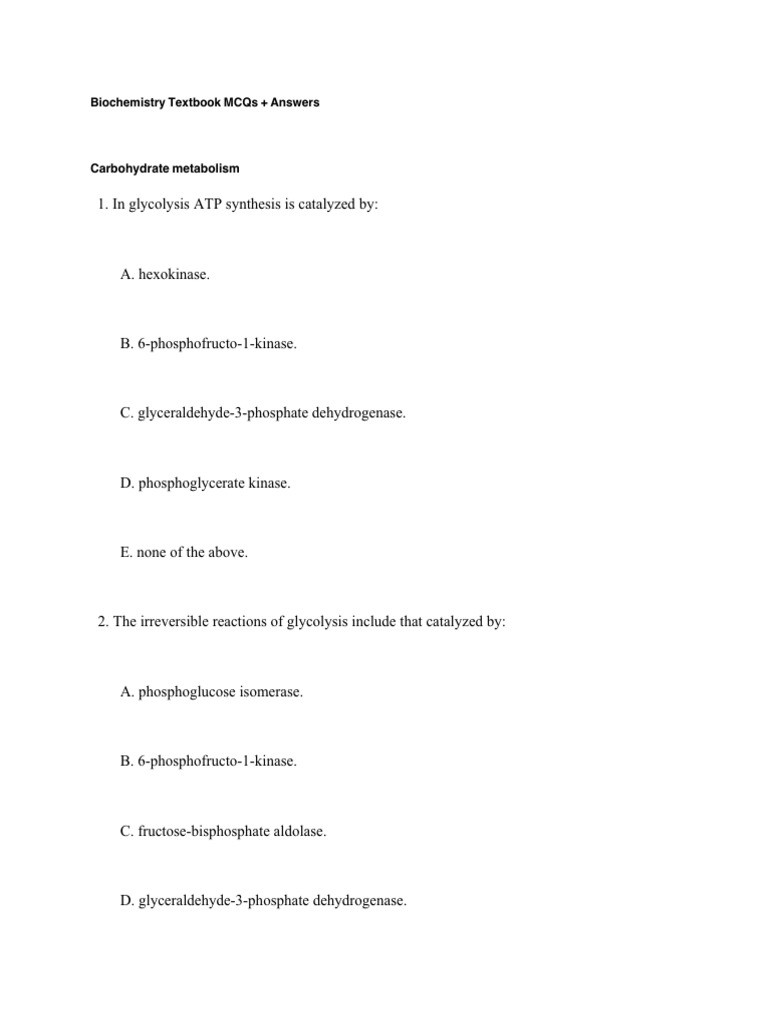 Biochemistry Textbook MCQs | PDF