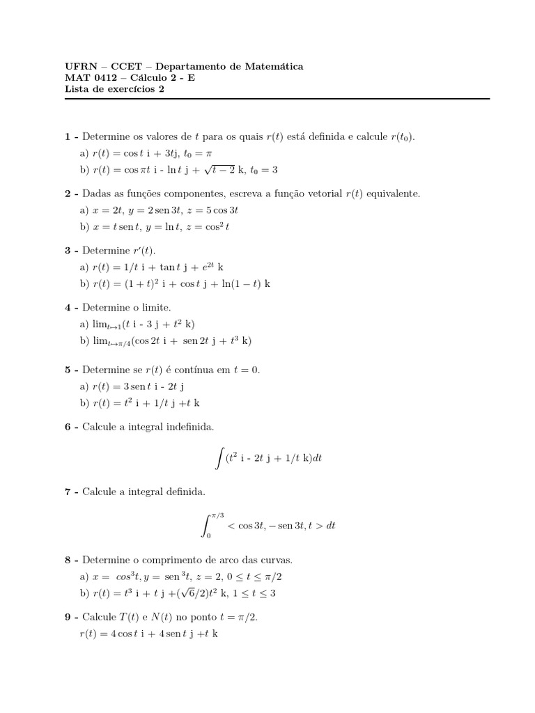 Lista 2 Calculo 2 | PDF