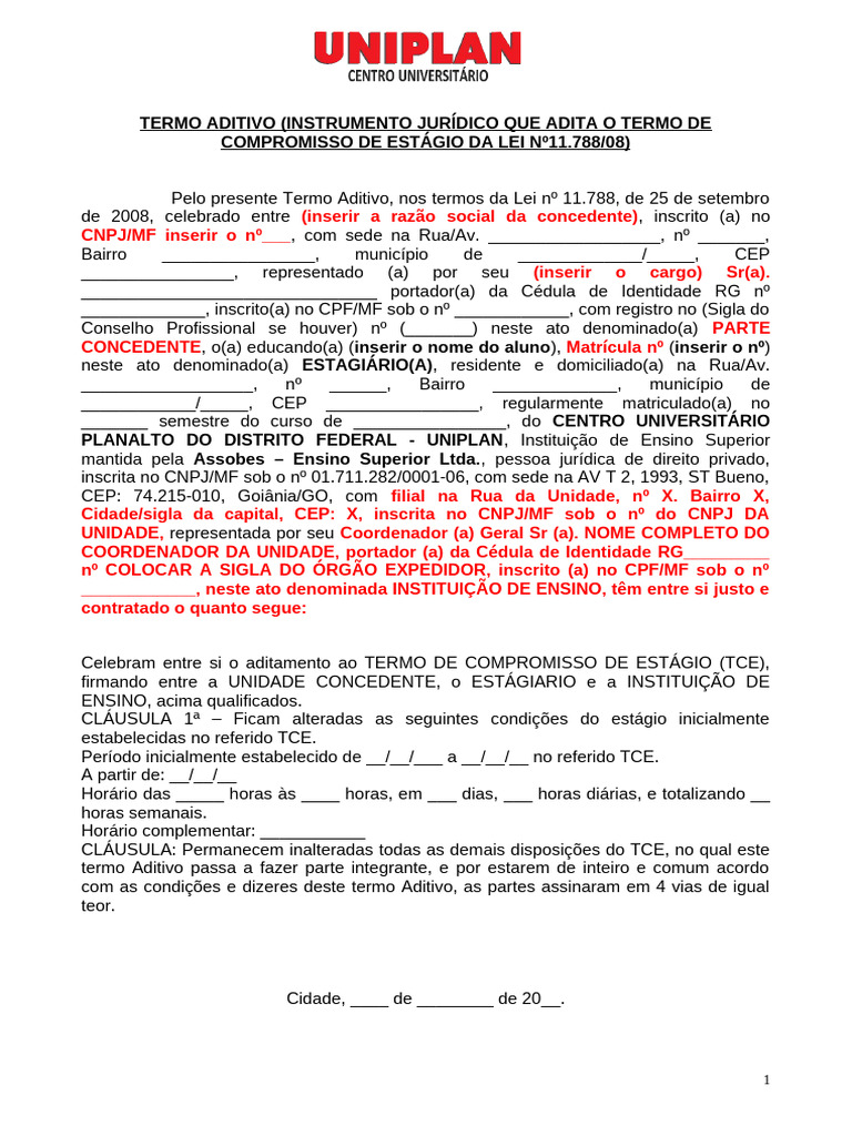 Termo Aditivo Uniplan | PDF