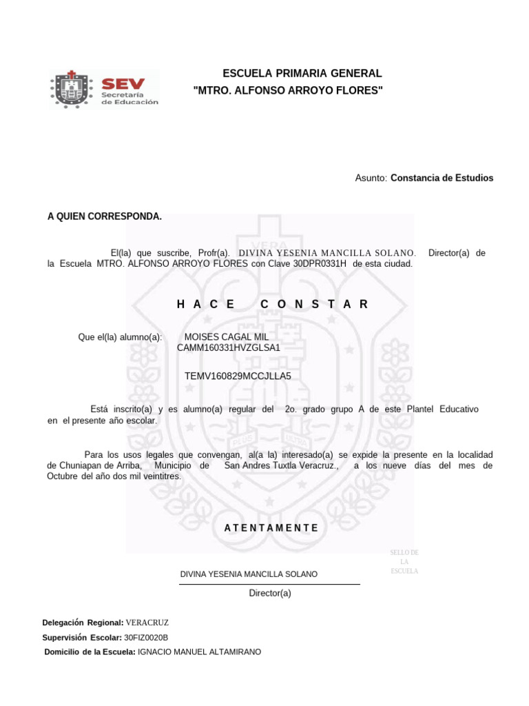 Constancia De Estudio Pdf