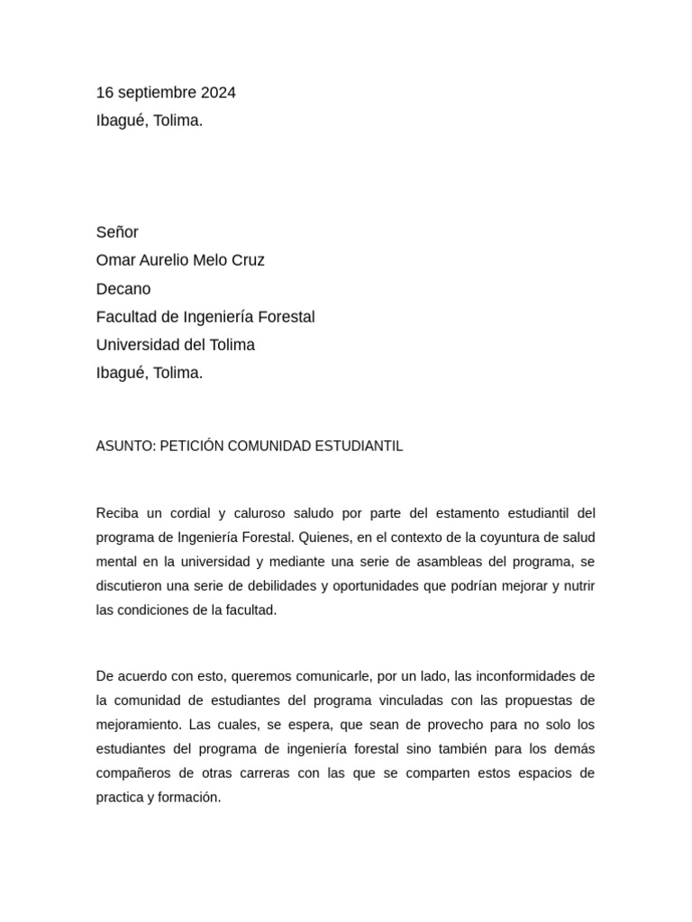 Comunicado Carta A Decano Fif | PDF