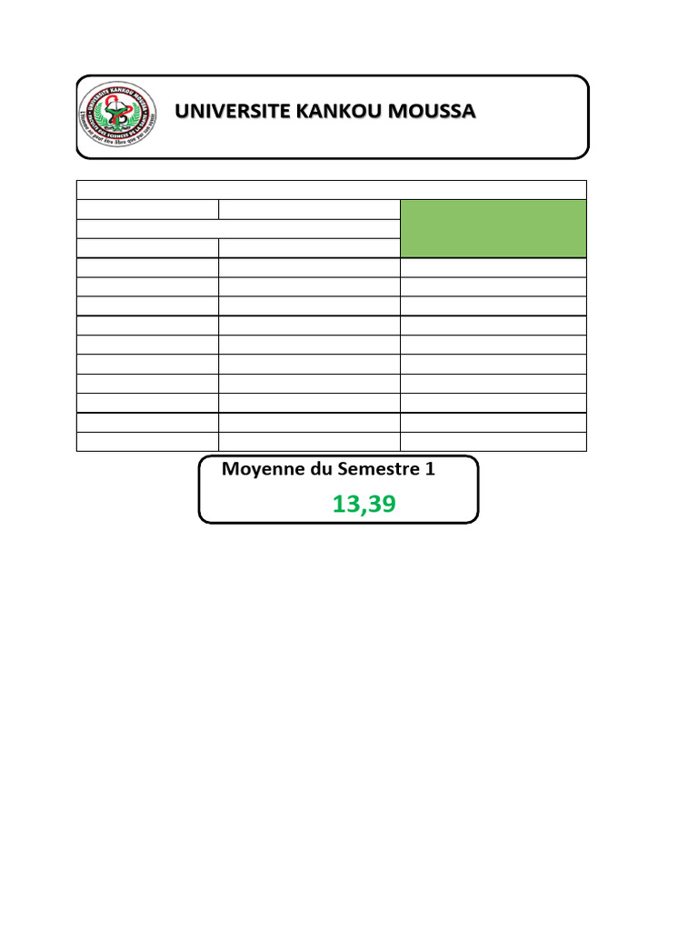 Universite Kankou Moussa: Moyenne Du Semestre 1 | PDF