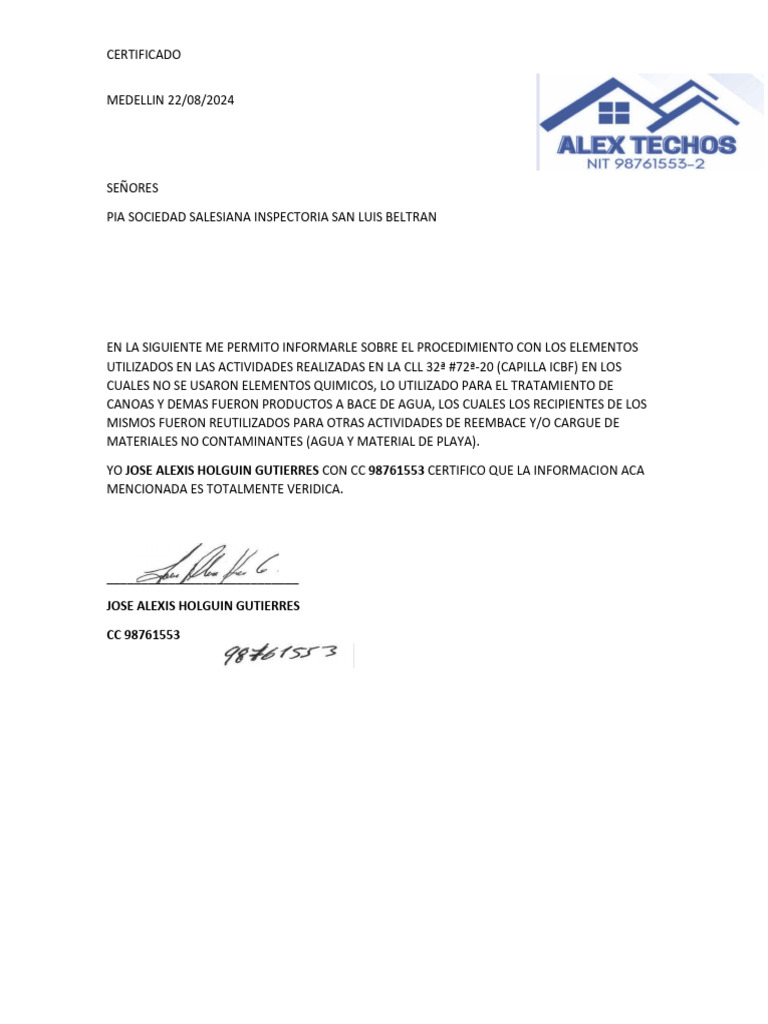 Certificado Elementos Icbf | PDF