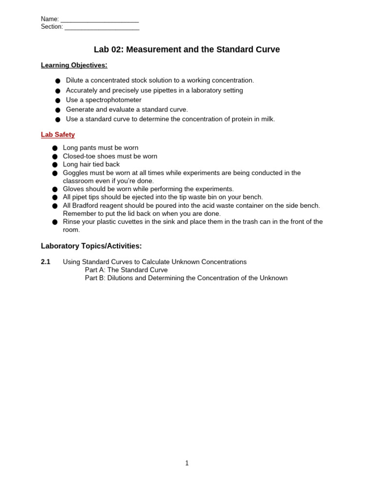StandardCurveProtocolandDataSheet v8 Milk 1mL | PDF