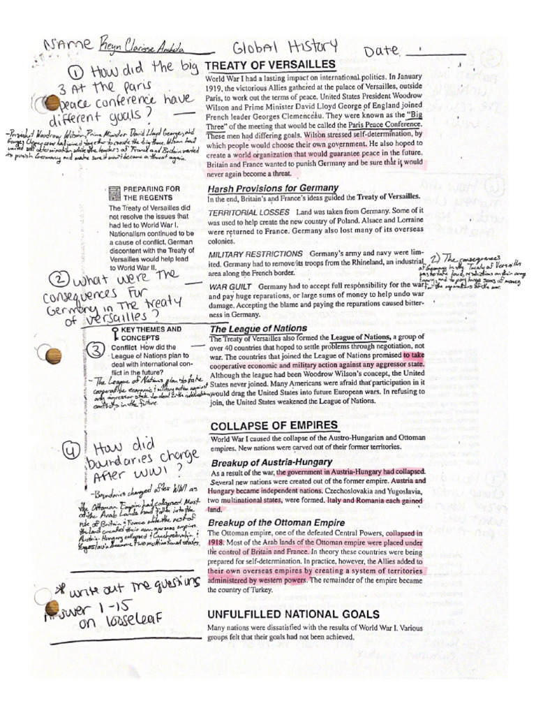 Post World War 1 HW | PDF