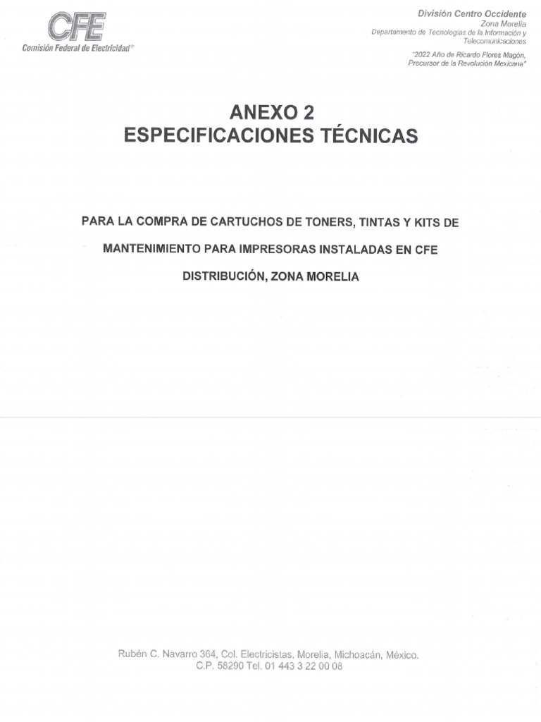 Anexo 2 Especificaciones Técnicas Toner | PDF