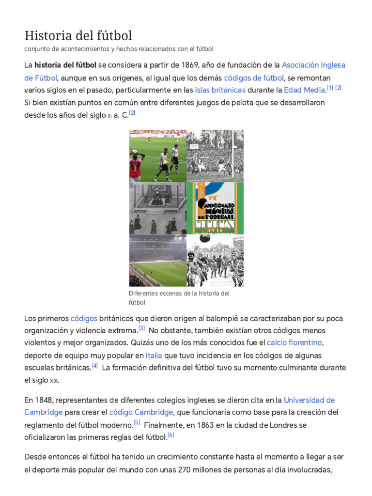 Historia Del Fútbol - Wikipedia, La Enciclopedia Libre | PDF