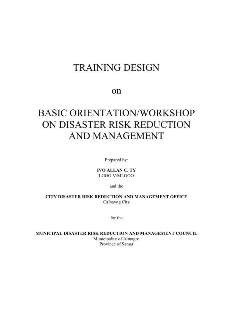 Training Design MDRRMC | PDF | Emergency Management | Disaster Risk ...