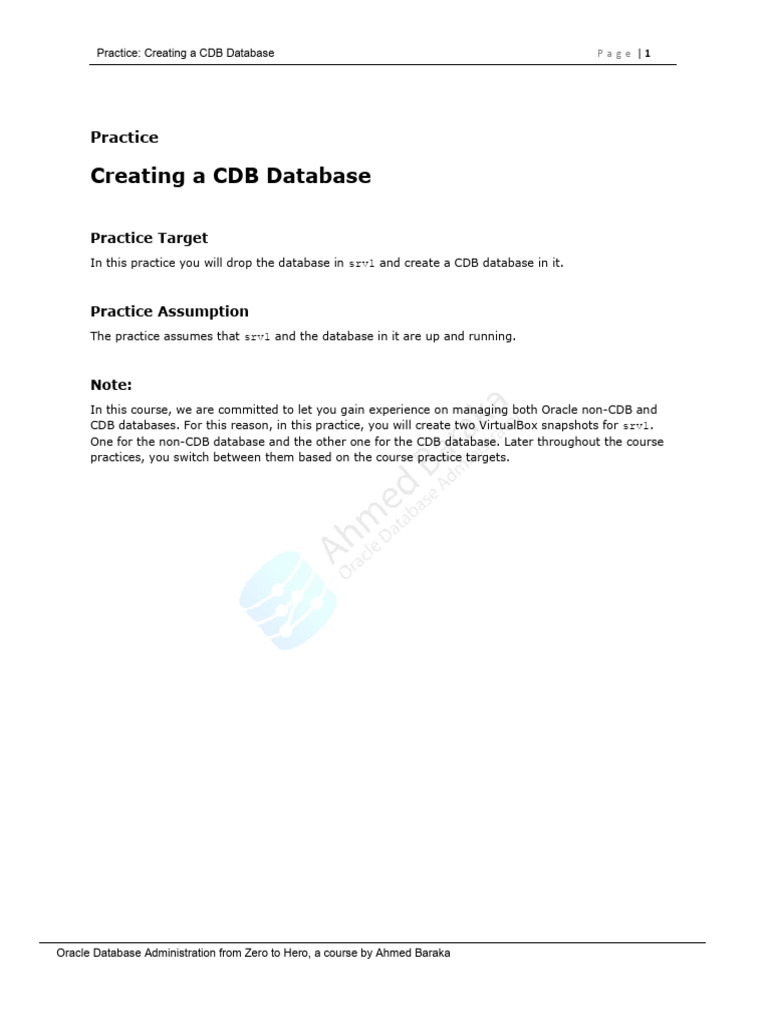 Practice - Creating A CDB Database | PDF