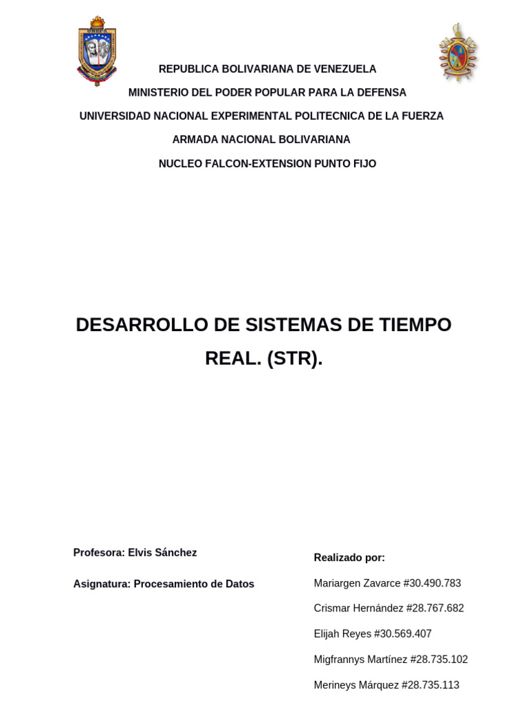 Desarrollo de Sistemas de Tiempo REAL. (STR) .: Realizado Por | PDF