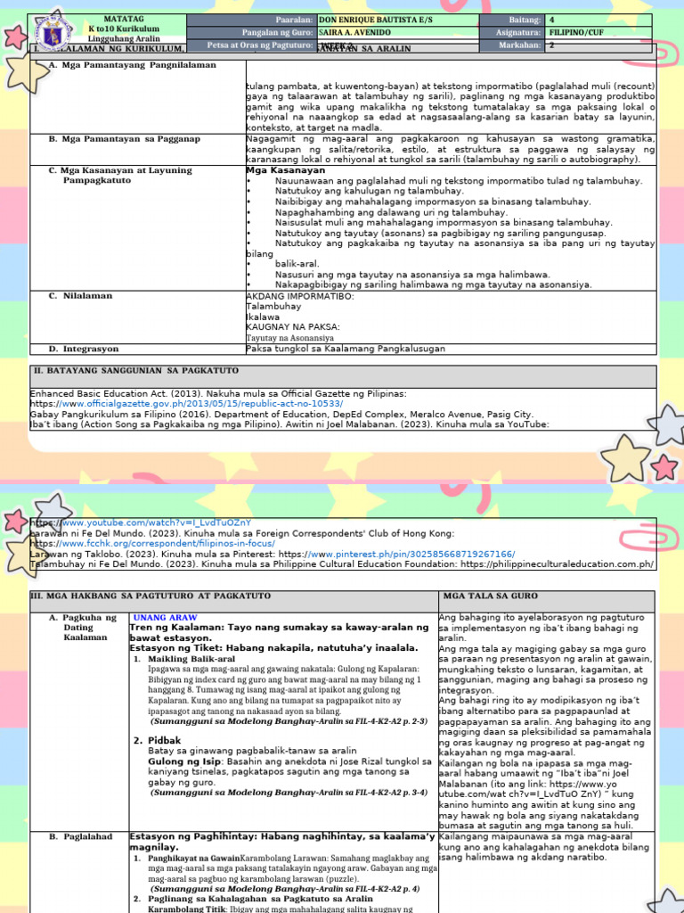 DLL Matatag - Filipino 4 Q2 W2 | PDF | Southeast Asia | Philippines