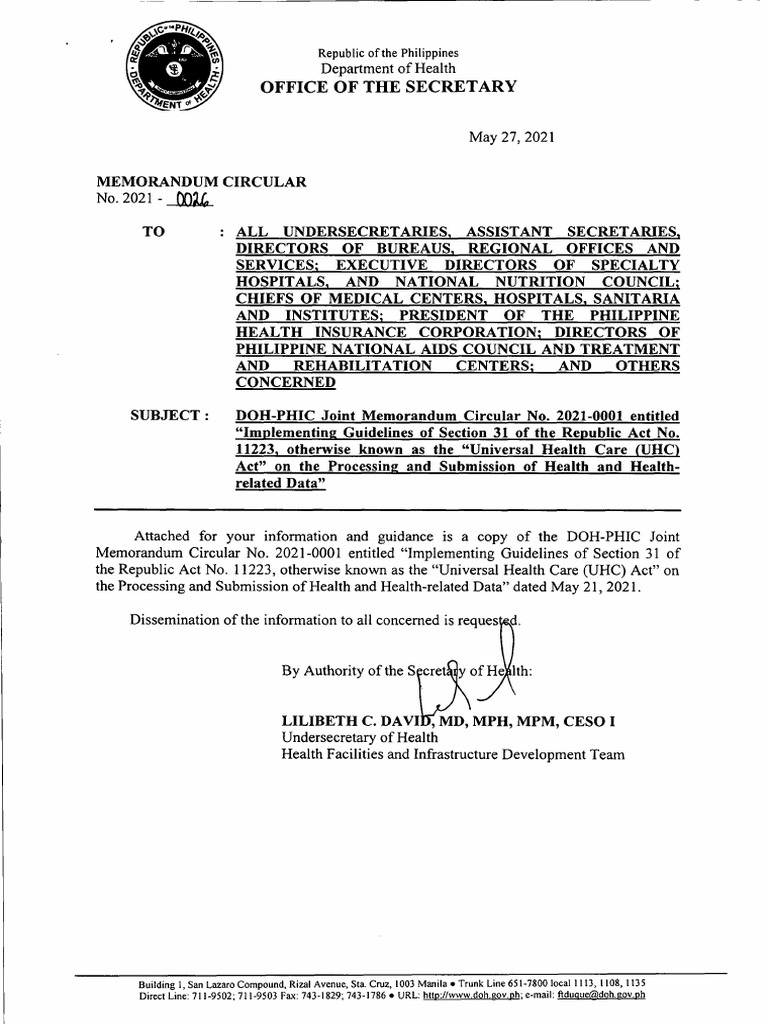 Uhc Section 31 Jmc2021 0001 Doh Phic | PDF