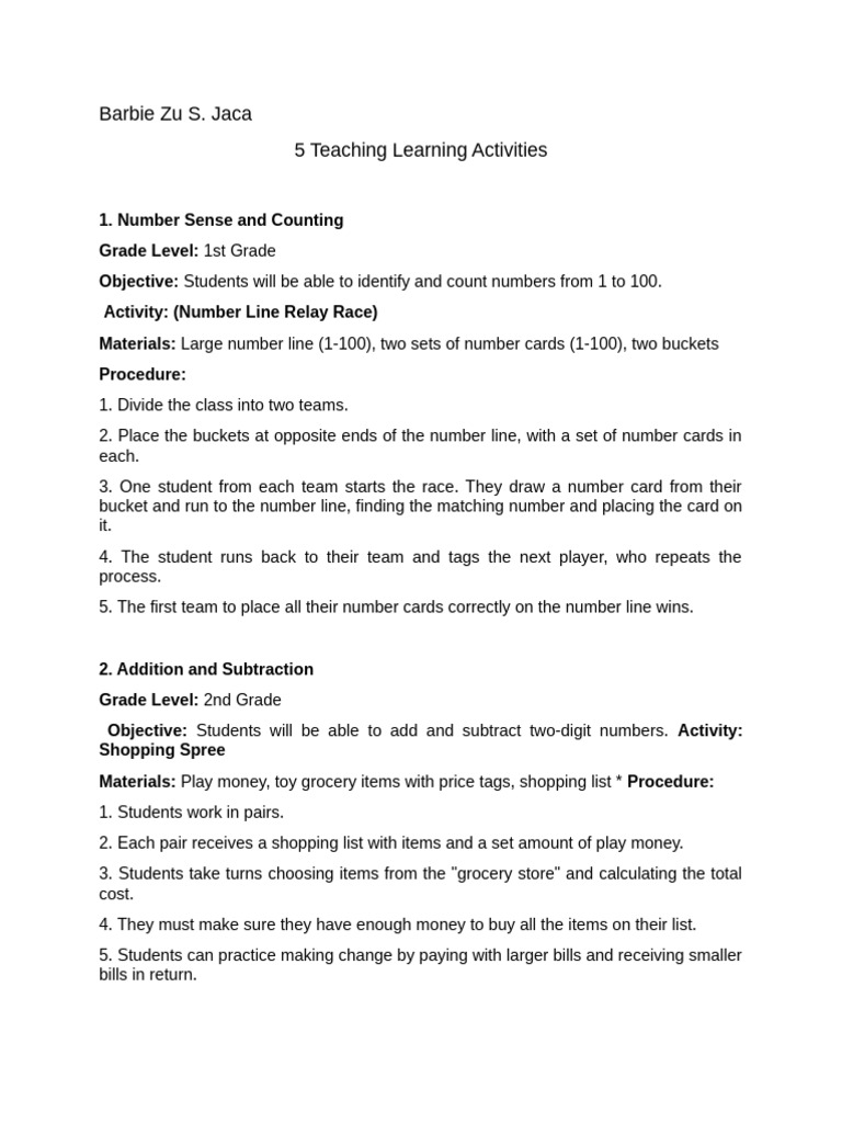 Teaching Learning Activities | PDF